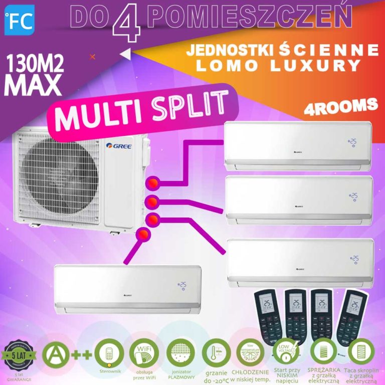MULTI SPLIT Free match GREE Jednostka zew. GWHD(42)NK6LO o mocy 12 kW, 5 jednostek wewnętrznych ...